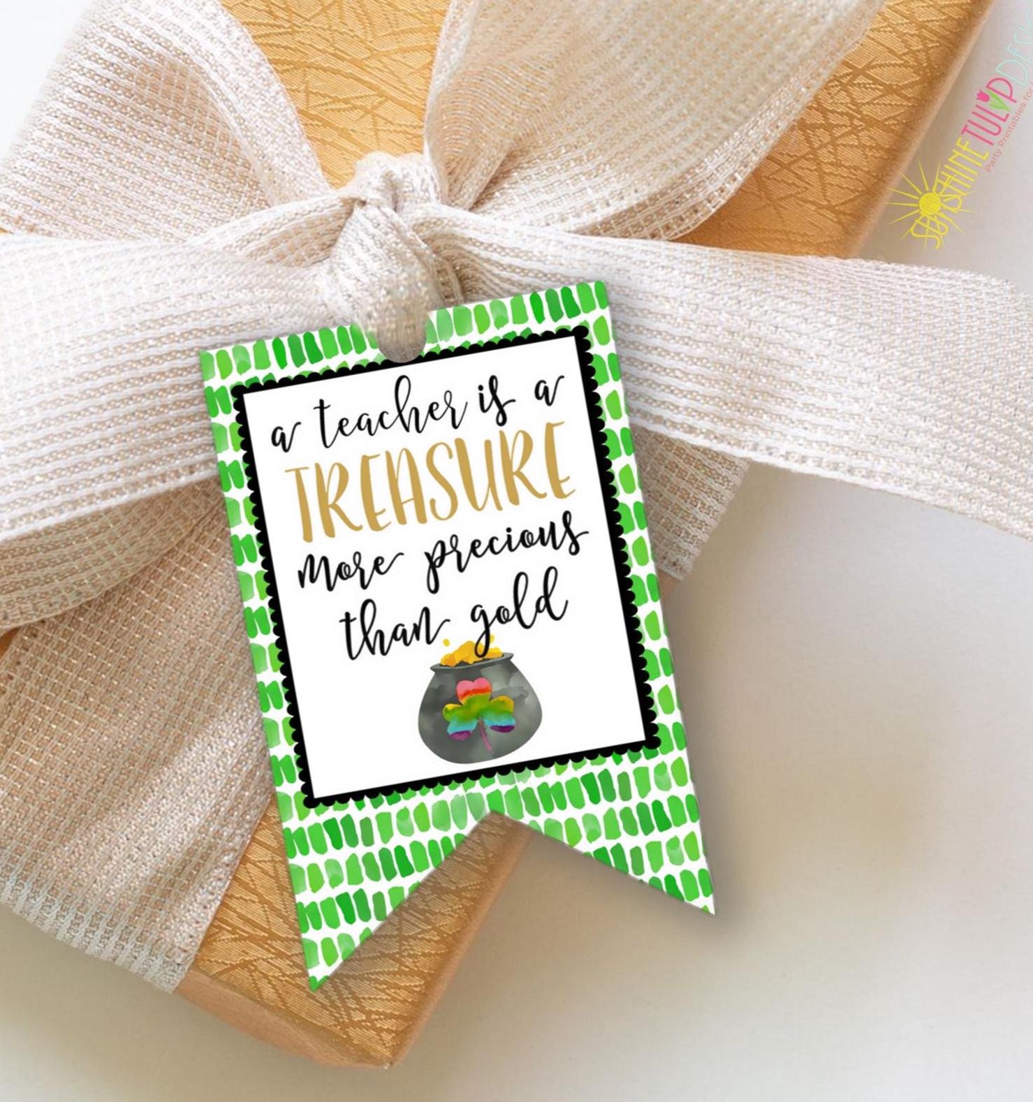 Printable St Patrick's Day Gift Tags | A Teacher is a Treasure Gift Tag ...