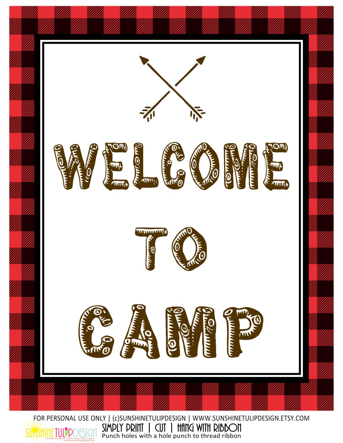 Printable Buffalo Plaid Camp Sign Printable Camping Birthday - Etsy