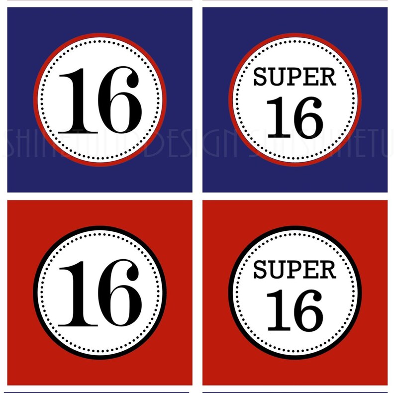 Printable Super 16 Birthday | Printable Red and Blue Cupcake Toppers ...