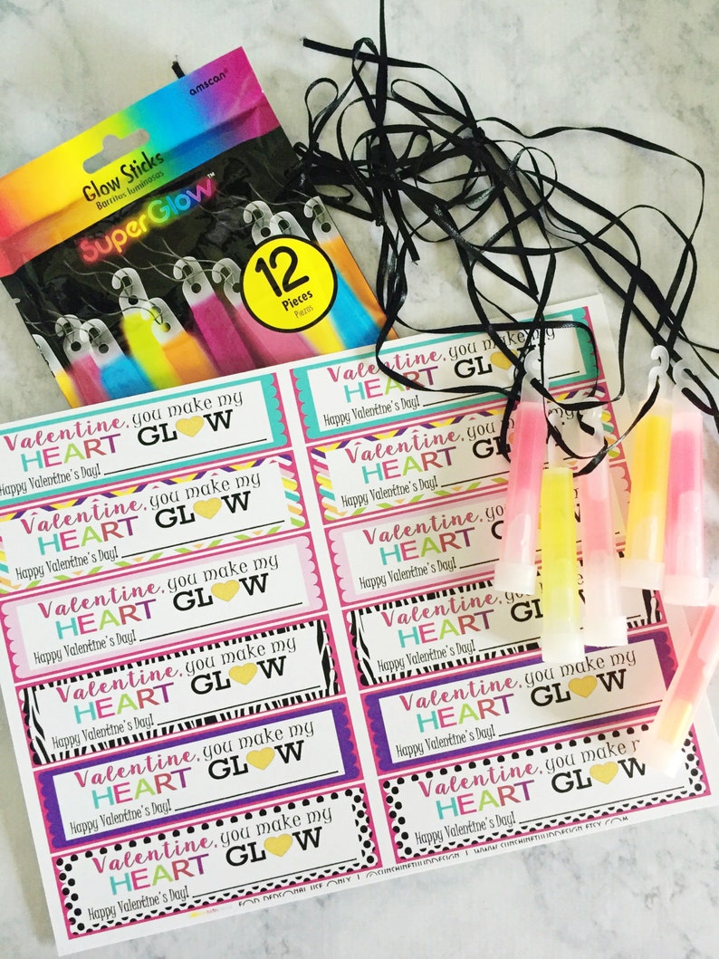 Printable Valentines Day Glow Stick Valentine Tags You Make - Etsy