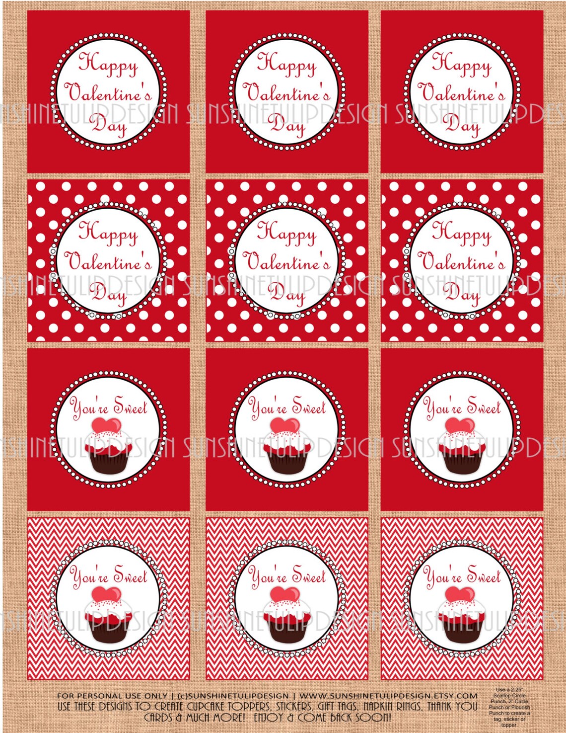 Printable Valentines Cupcake Toppers Happy Valentine's - Etsy