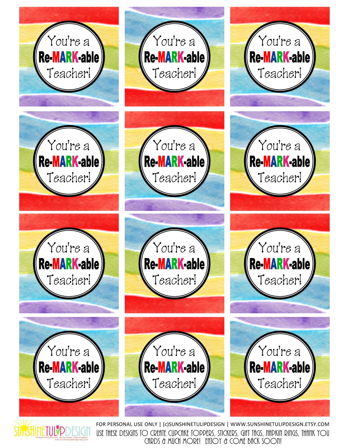 Printable Teacher Appreciation Tags You Are Remarkable Gift | Etsy