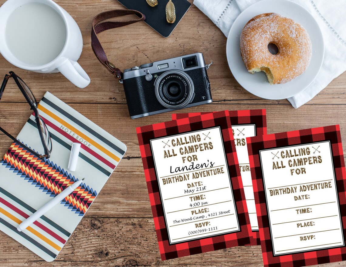 Buffalo Plaid Camping Invitation Printable Camping - Etsy