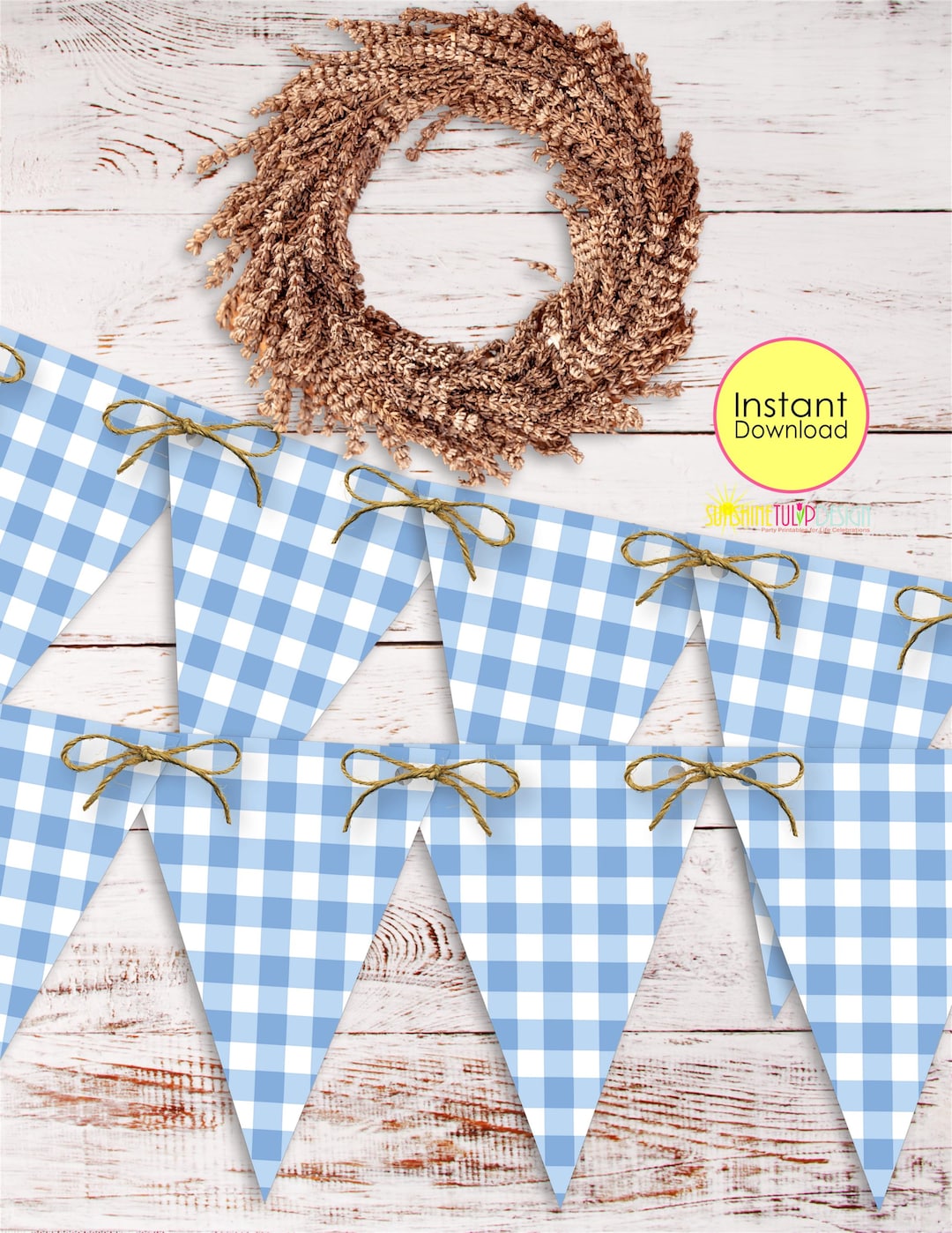 Printable Buffalo Plaid Banner | Light Blue Buffalo Plaid Banner ...