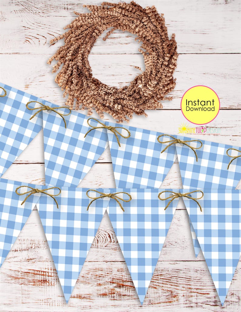 Printable Buffalo Plaid Banner | Light Blue Buffalo Plaid Banner ...