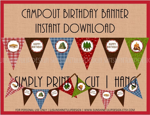 Printable Campout Birthday, Camping Birthday Banner, Camp Birthday ...
