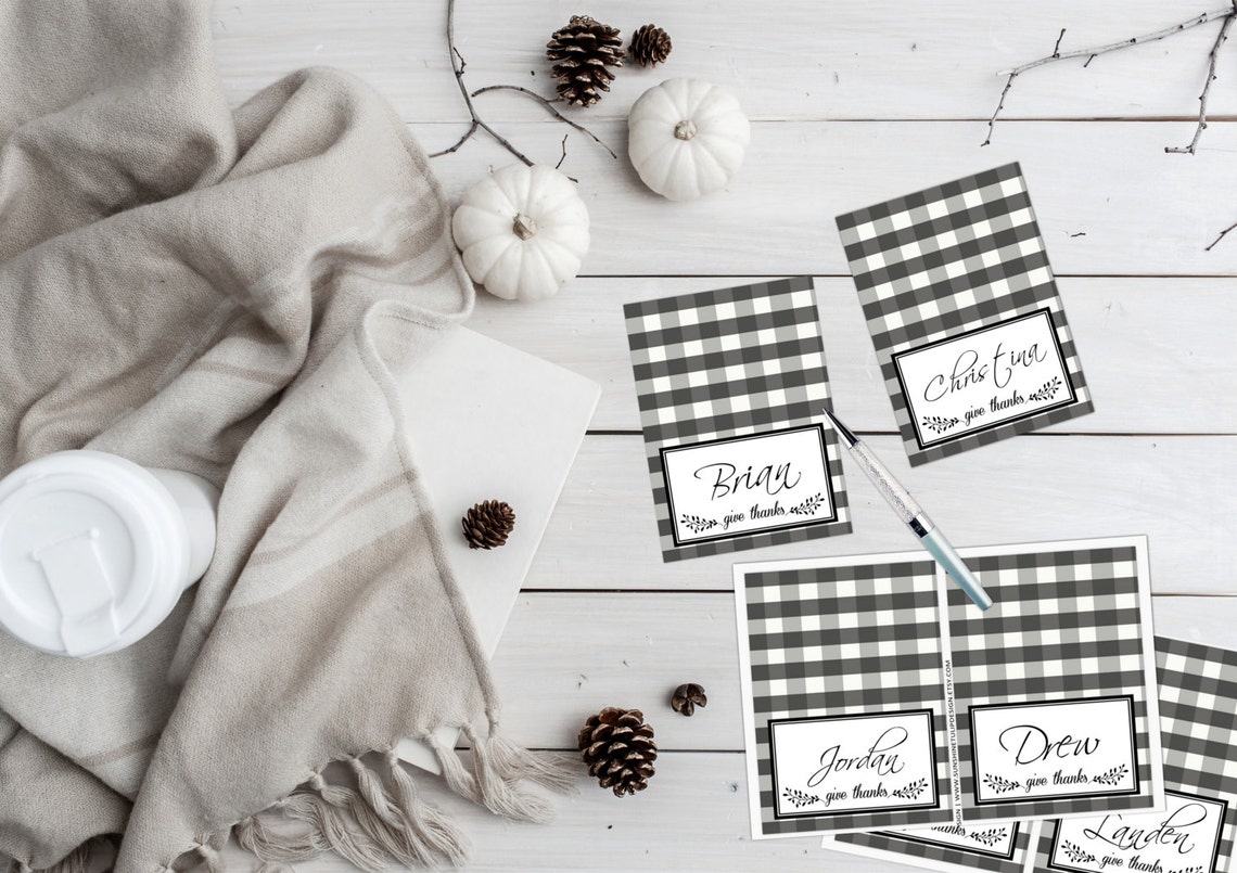 Printable Buffalo Plaid Give Thanks Tent Cards Printable - Etsy