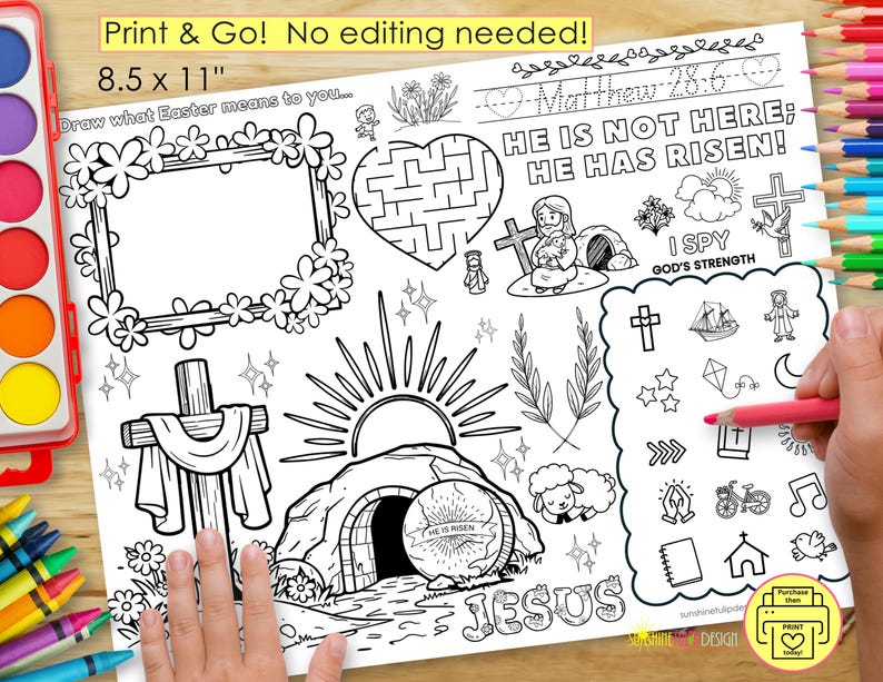 He is Risen Activity Placemat | Matthew 28:6 Printable | Christian ...