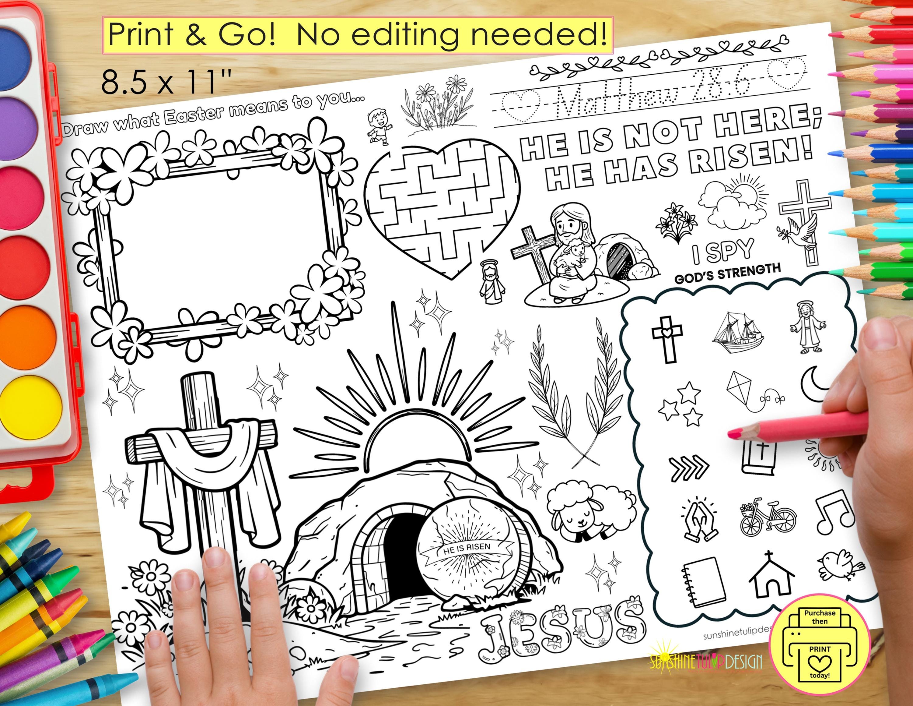 He is Risen Activity Placemat | Matthew 28:6 Printable | Christian ...