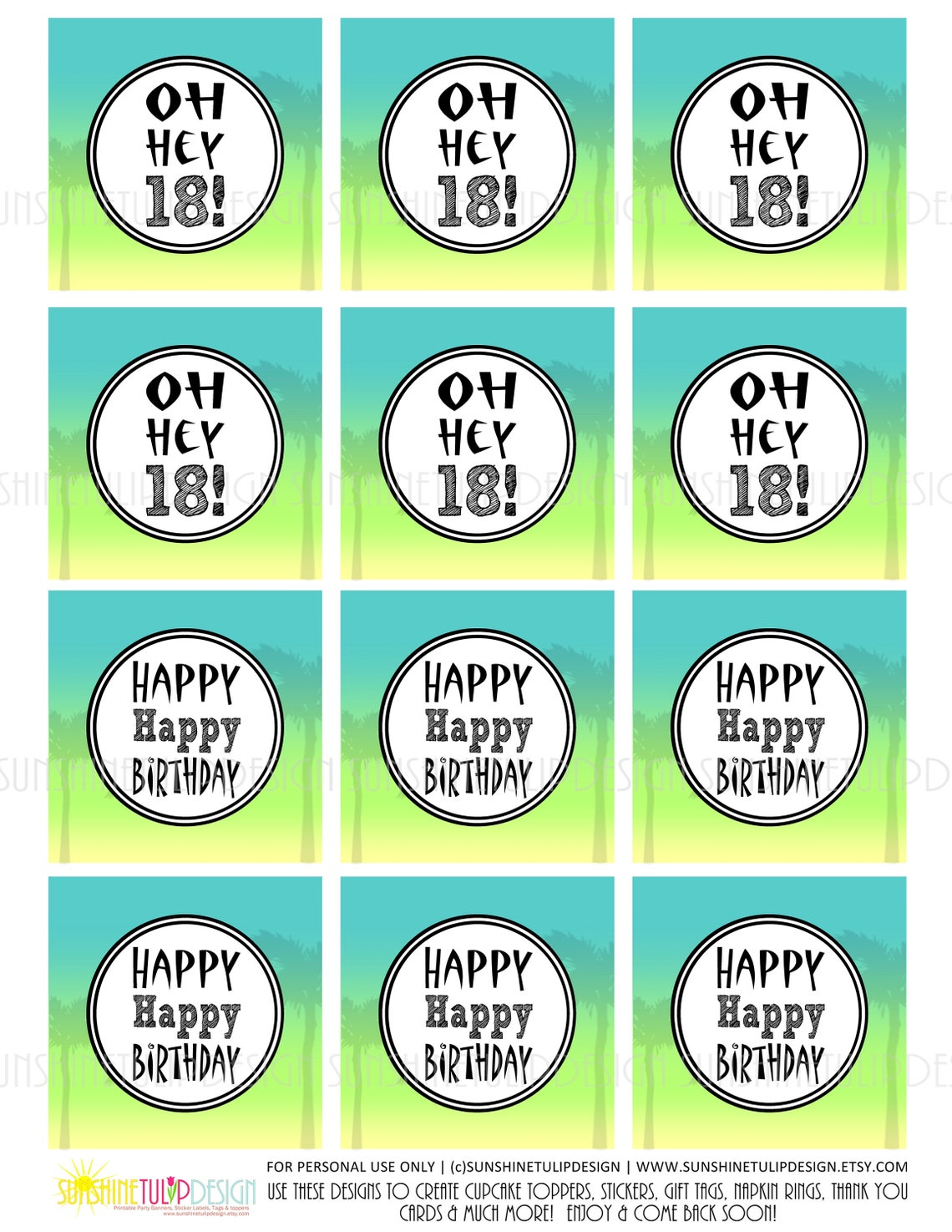 Printable 18th Birthday Cupcake Toppers 18th Birthday Gift - Etsy