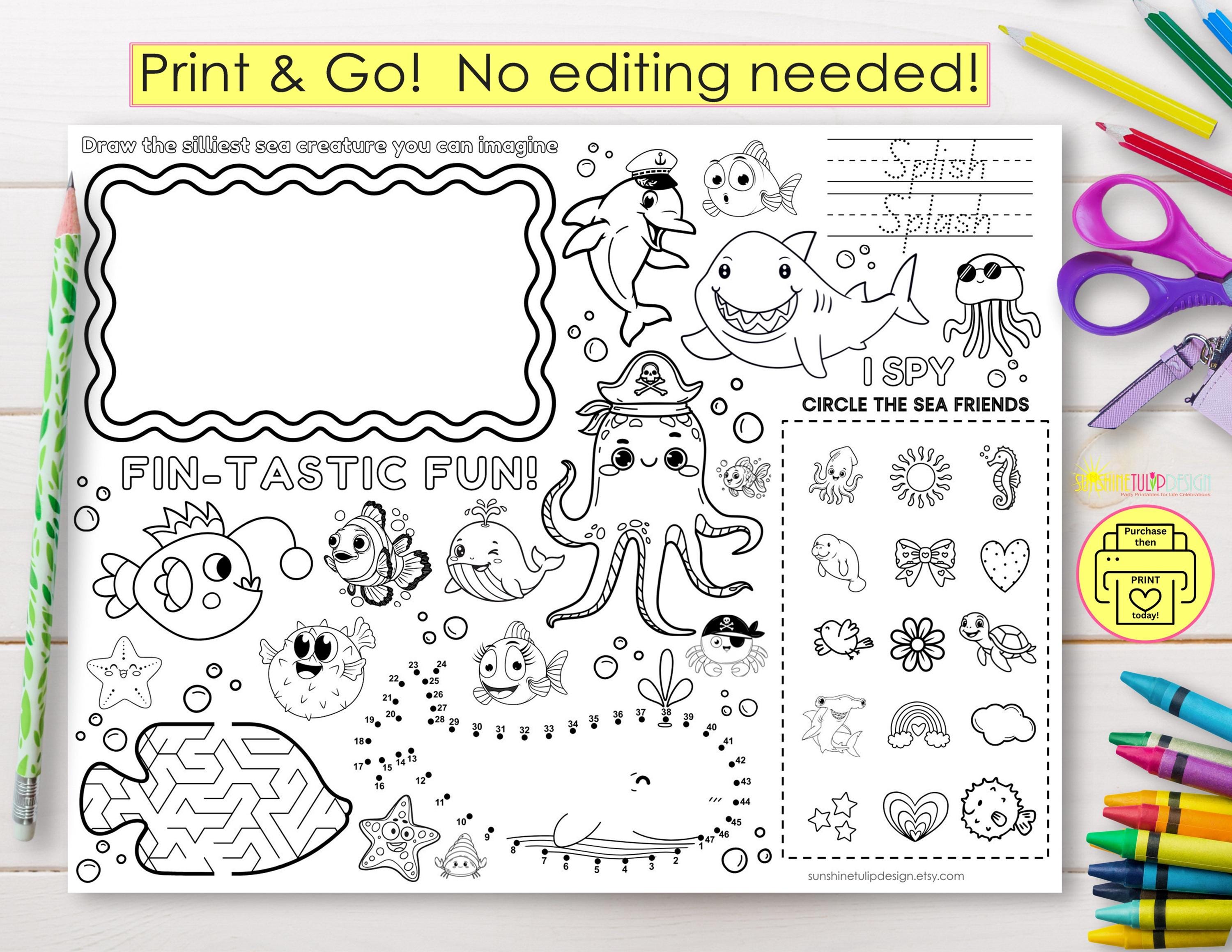 Fin-tastic Fun Activity Placemat Printable | Ocean Coloring Page for ...