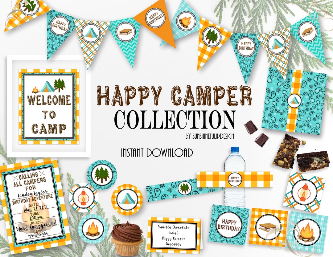 Printable Campout Birthday Party Collection | Camping Party Decorations ...