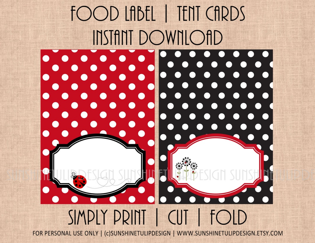 Printable Ladybug Table Tent Cards, Printable Red and Black Ladybug ...
