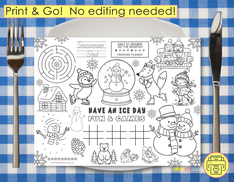 Printable Activity Placemat Sheet | Winter Snowman Coloring Page ...