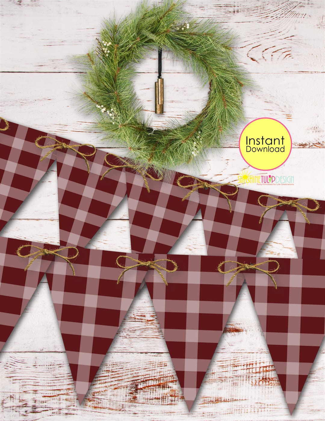 Printable Buffalo Plaid Banner | Burgandy Buffalo Plaid Banner | Rustic ...