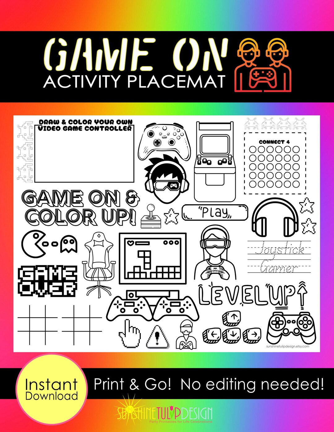 Printable Activity Placemat | Gaming Coloring Placemat | Dinner Table ...