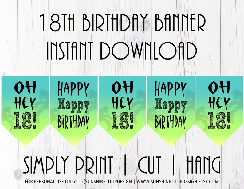 Printable 18th Birthday Banner Printable OH HEY 18th Birthday Etsy