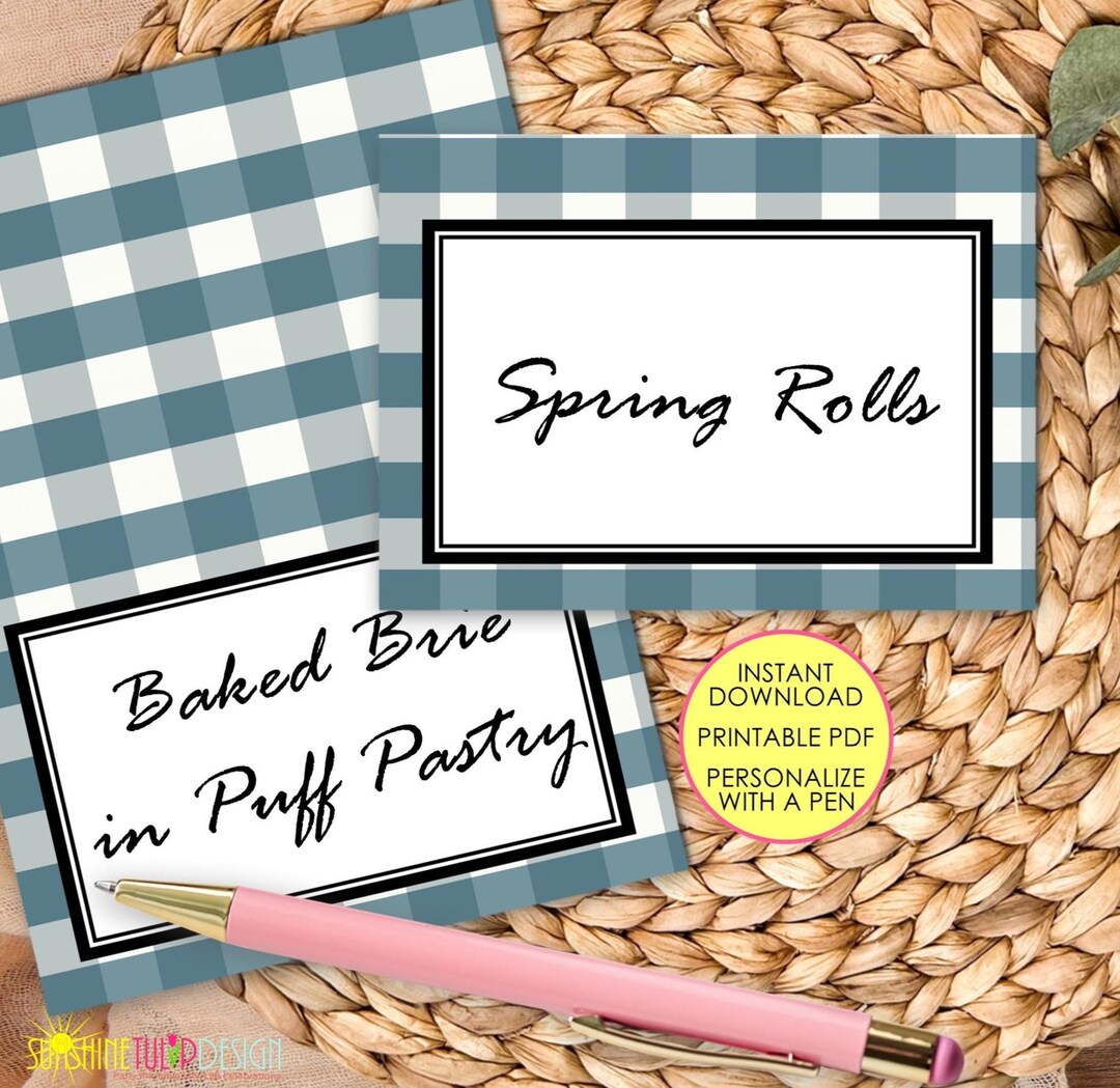 Printable Plaid Navy & White Table Cards | Printable Tent Cards | Food ...