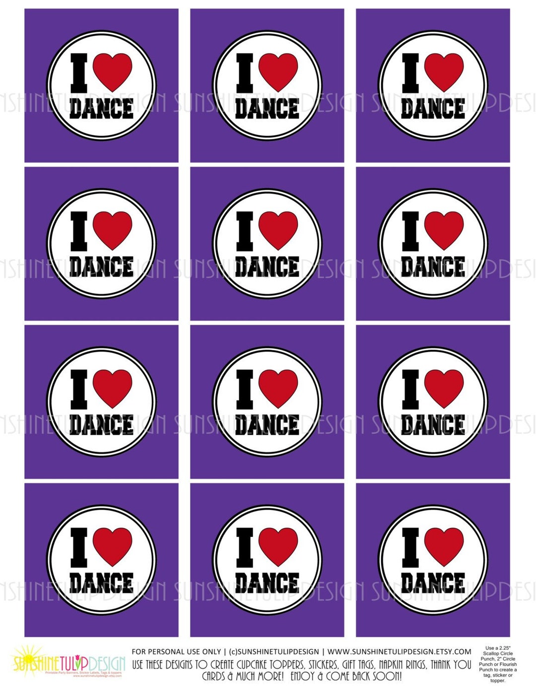 DANCE Printable Cupcake Toppers | DANCE Sticker Labels and Party Favor ...