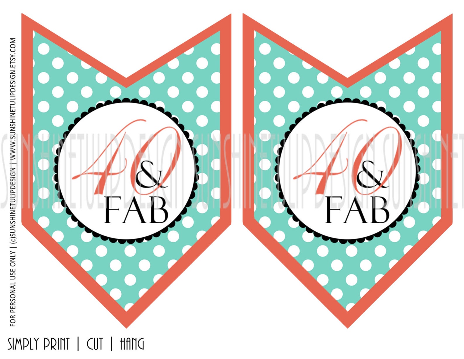 40th Birthday Banner 40 and Fab Happy 40th Birthday Coral | Etsy