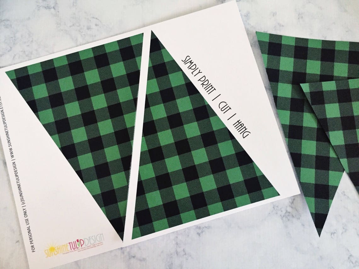 Printable Buffalo Plaid Banner Plain Green and Black Buffalo - Etsy