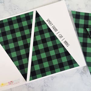 Printable Buffalo Plaid Banner, Plain Green and Black Buffalo Check ...