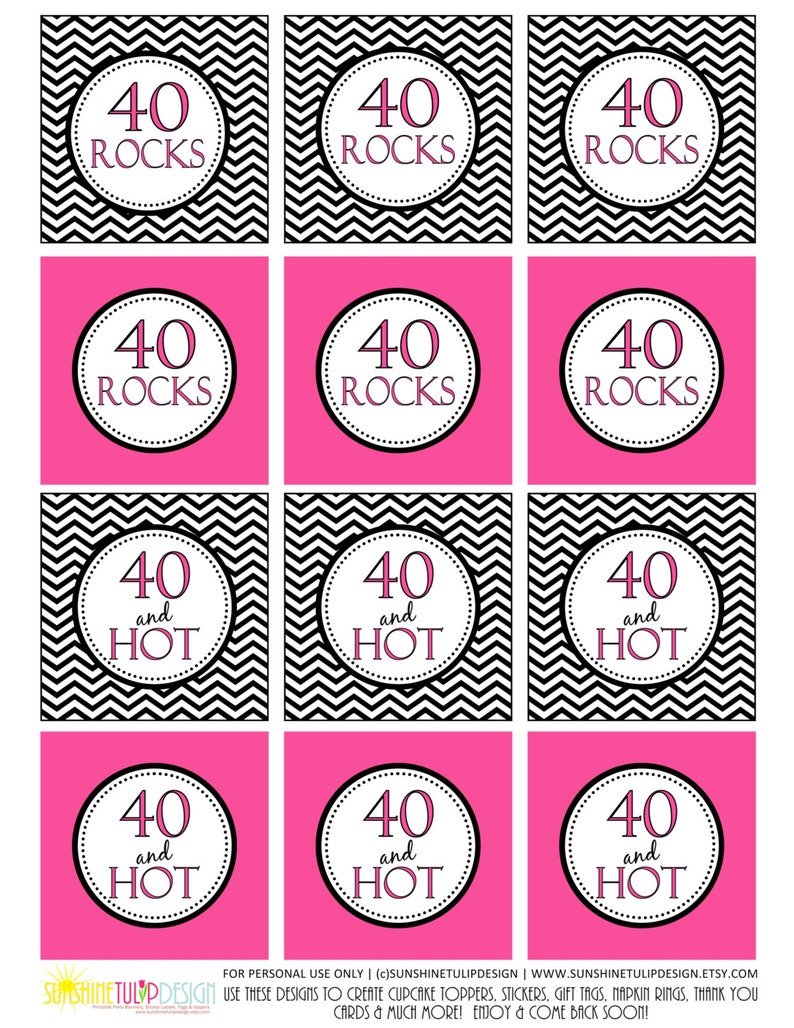 Printable 40 Rocks Gift Tags 40 and Hot Cupcake Toppers and - Etsy