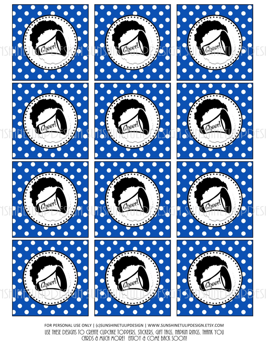 CHEER Printable DIY Favor Gift Tags Sticker Labels and Cupcake Toppers ...