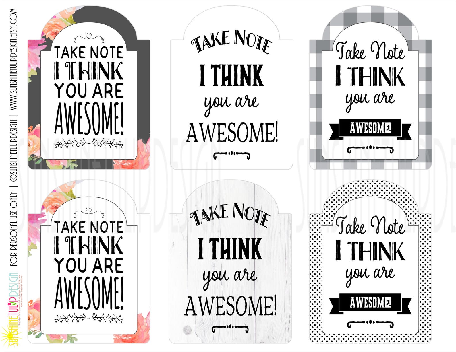 Printable Take Note You Are Awesome Gift Tags, Printable Teacher ...