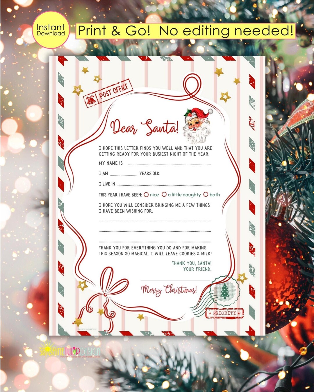 Dear Santa Letter Printable | Christmas Letter | Cute Santa Mail ...