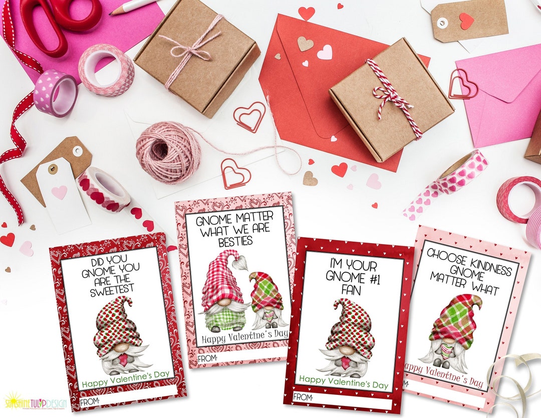 Printable Gnome Valentines Cards, Kid's Valentine's Cards, Instant ...