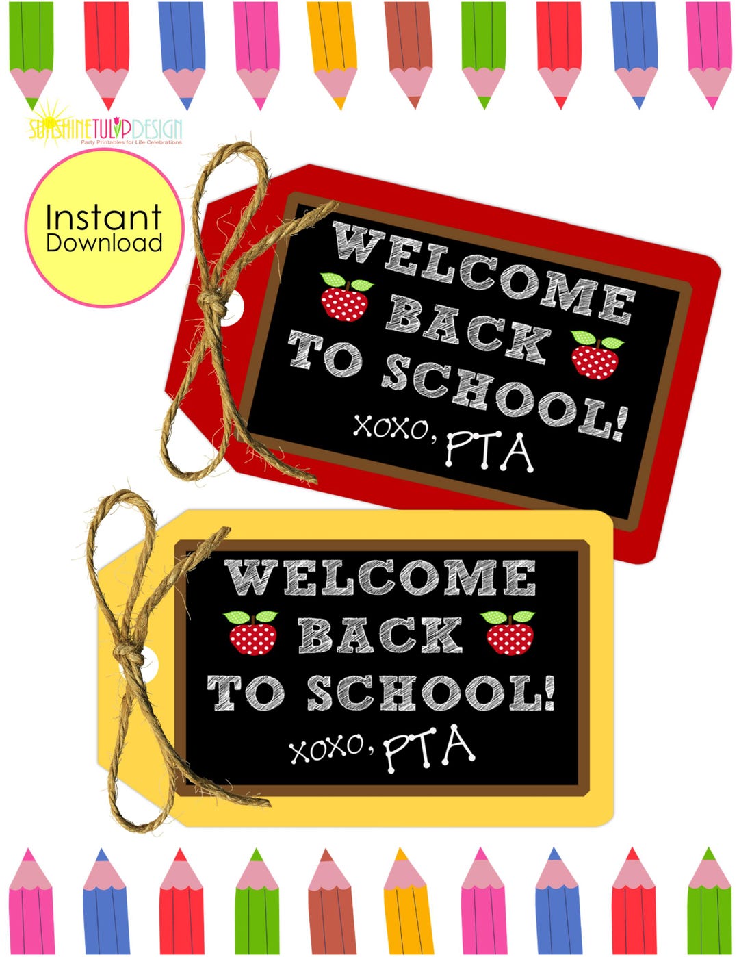 Printable PTA Tags, Rainbow Colors Welcome Back to School Gift Tags ...