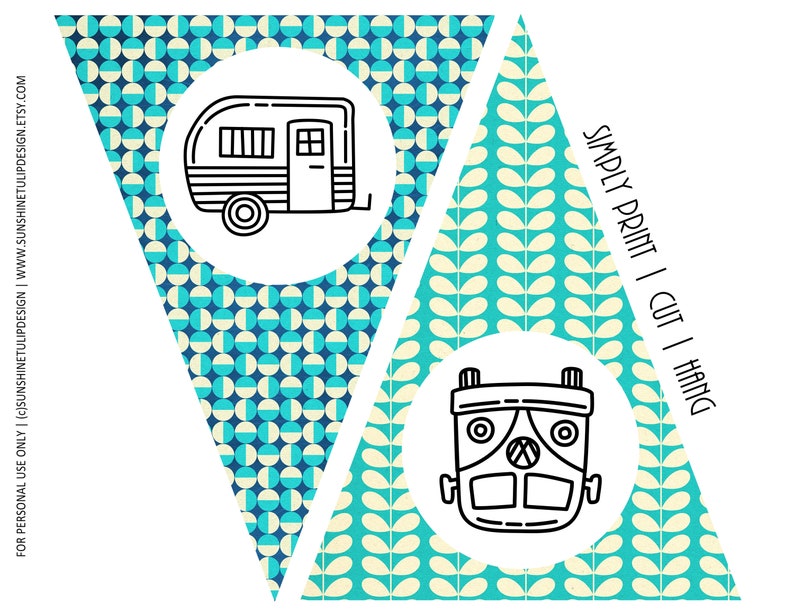 Printable Retro Camping Banner Plain Retro Glamping Pennant - Etsy