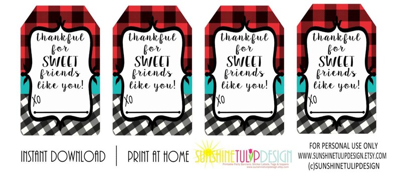 Printable Thankful for SWEET Friends Like You Gift Tags, Printable ...