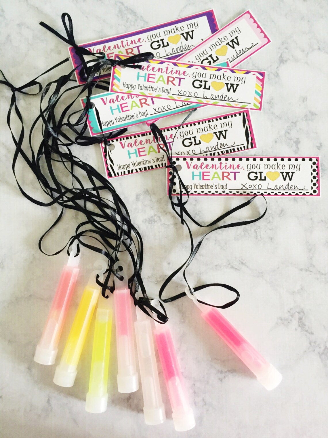 Printable Valentines Day Glow Stick Valentine Tags, You Make My Heart ...