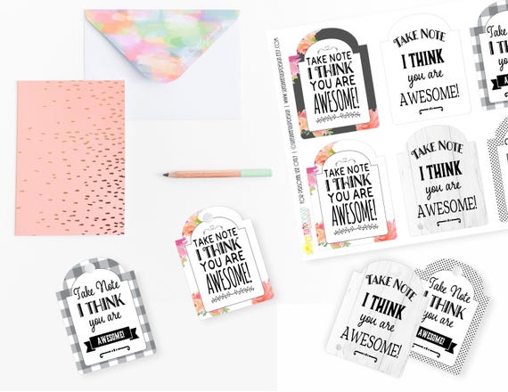 Printable Take Note You are Awesome Gift Tags, Printable Teacher ...