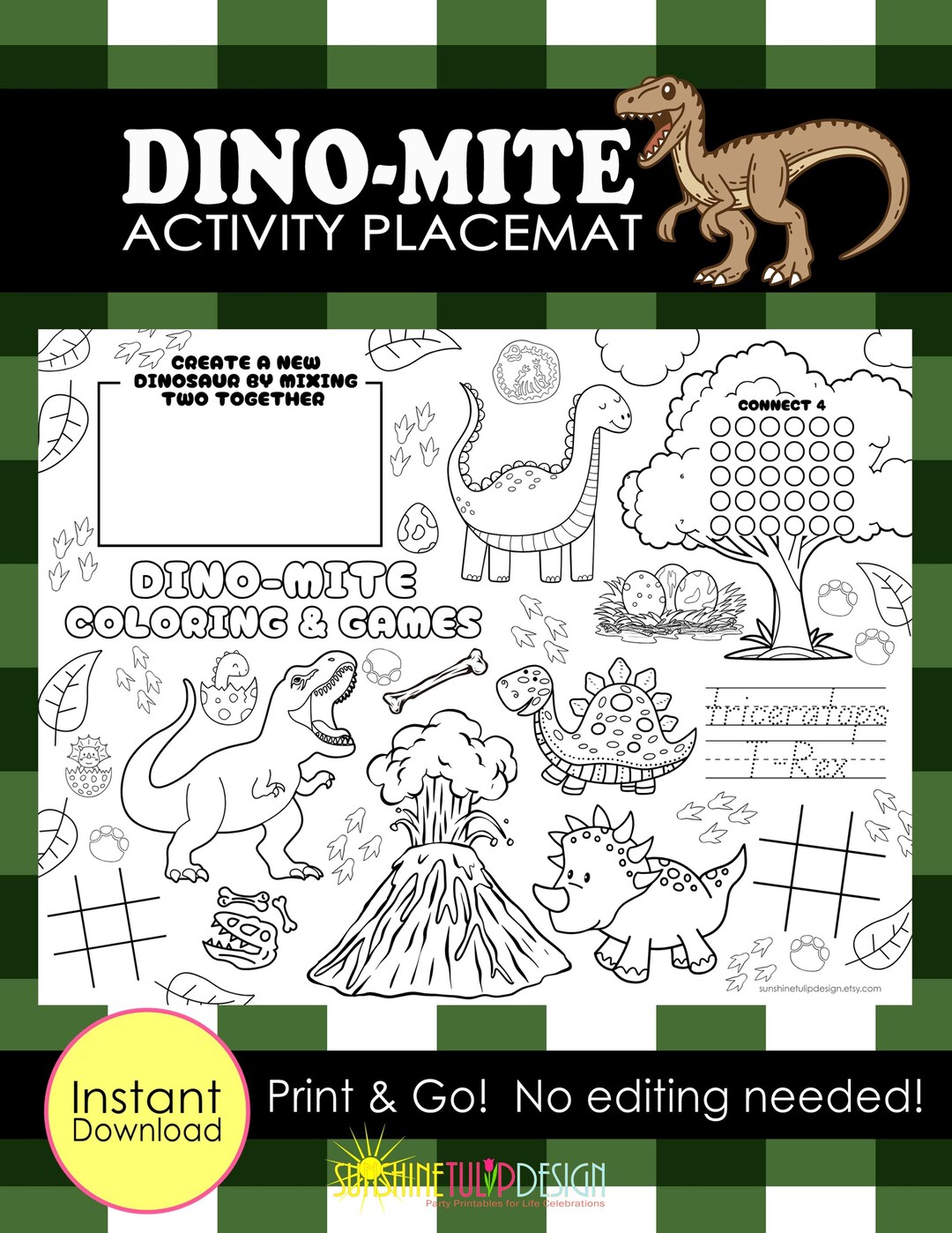 Printable Activity Placemat | Dinosaur Coloring Placemat | Dinner Table ...