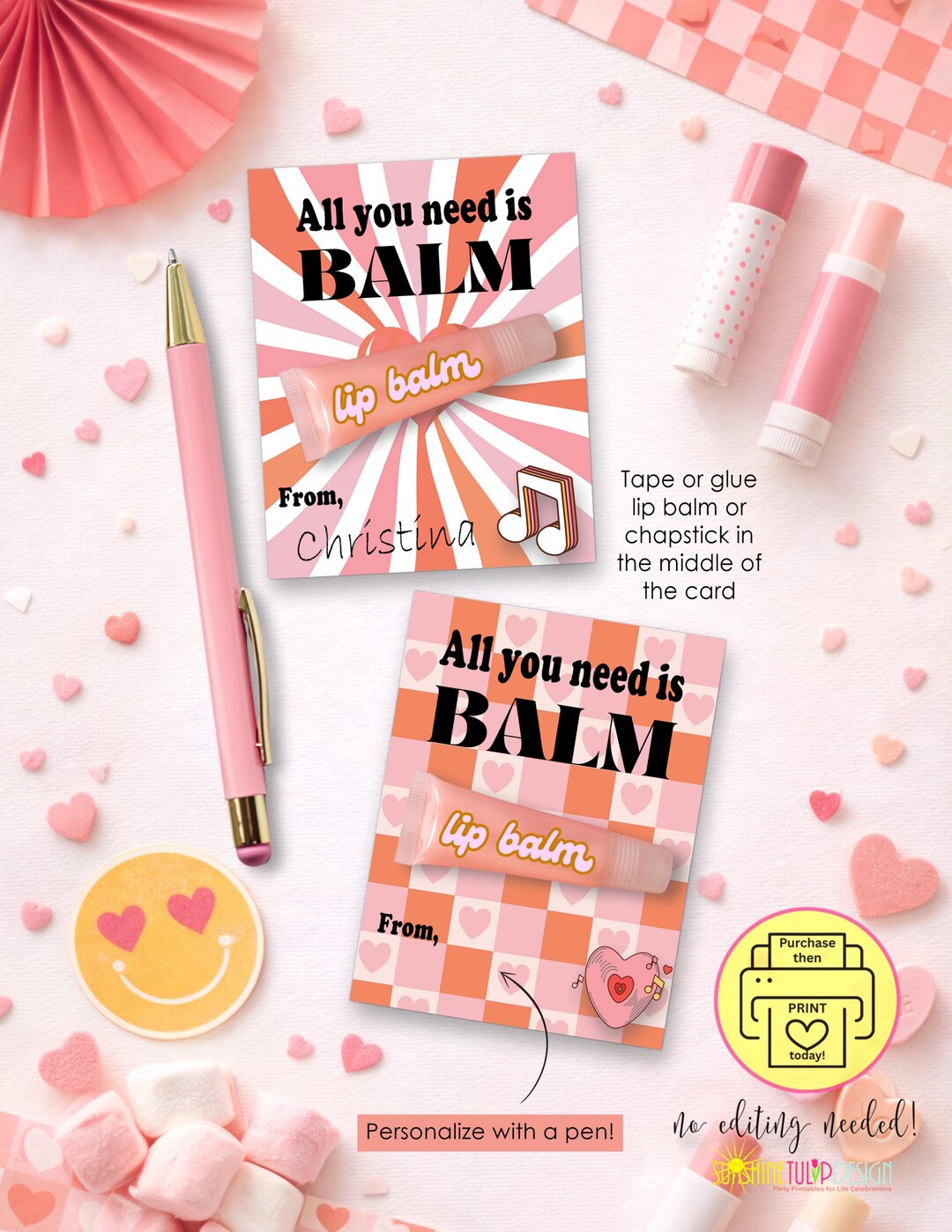All You Need is BALM Valentine Lip Balm Holder Cards | Retro Valentine ...