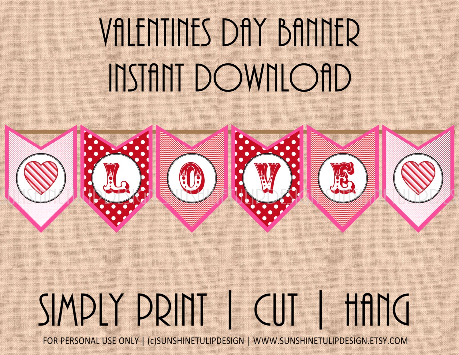 Printable Valentines Day Banner Printable Chevron Polka Dot - Etsy