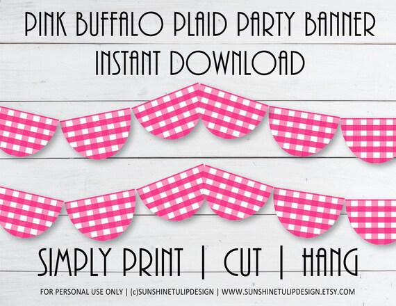Items similar to Printable Pink Buffalo Plaid Banner, Printable Buffalo ...