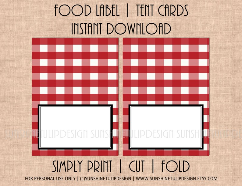 Buffalo Check Plaid Red Table Tent Cards Labels by - Etsy