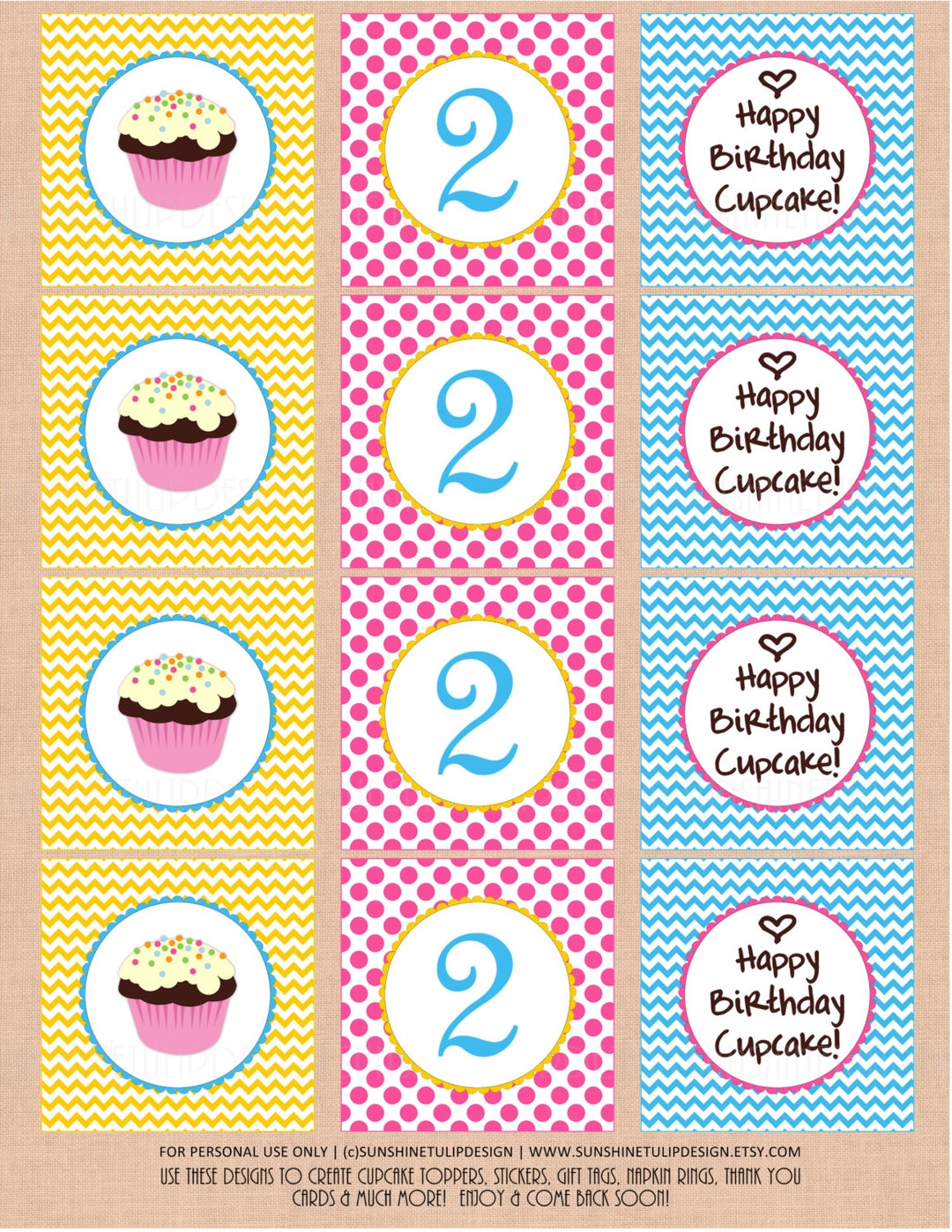 Printable 2nd Birthday Cupcake Toppers, Happy Birthday Cupcake ...