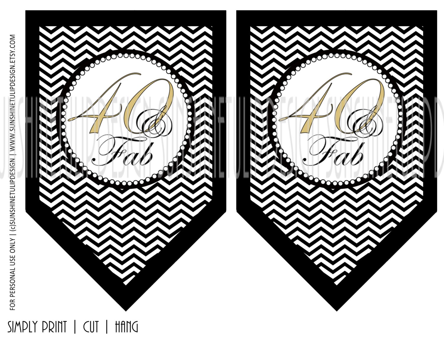 Printable 40th Birthday Banner, 40 and Fab Banner, 40th Birthday Banner ...