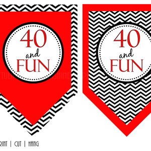 Printable 40 and Fun Birthday Banner, Printable 40 Rocks Birthday ...