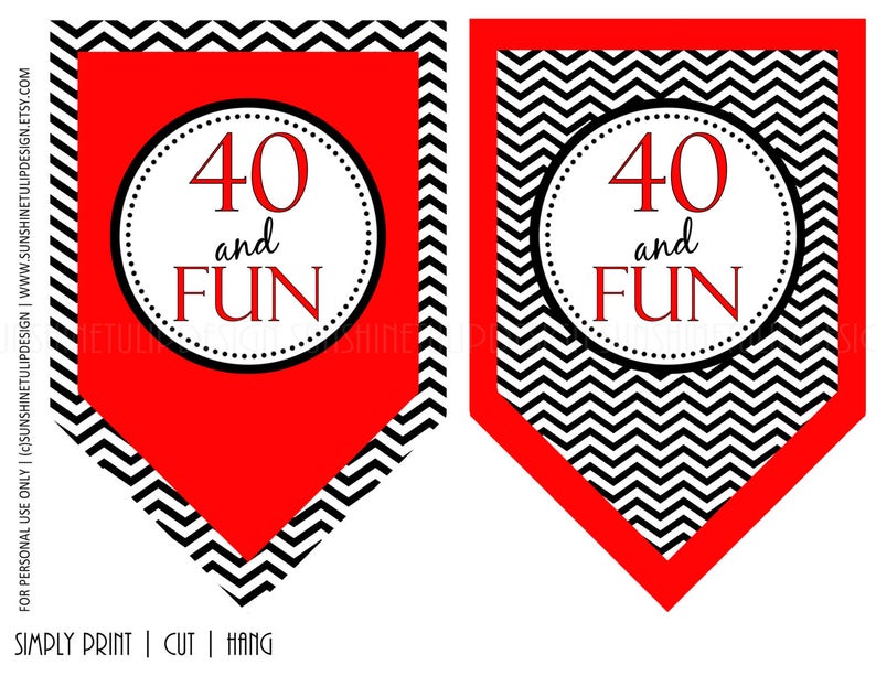 Printable 40 and Fun Birthday Banner Printable 40 Rocks - Etsy