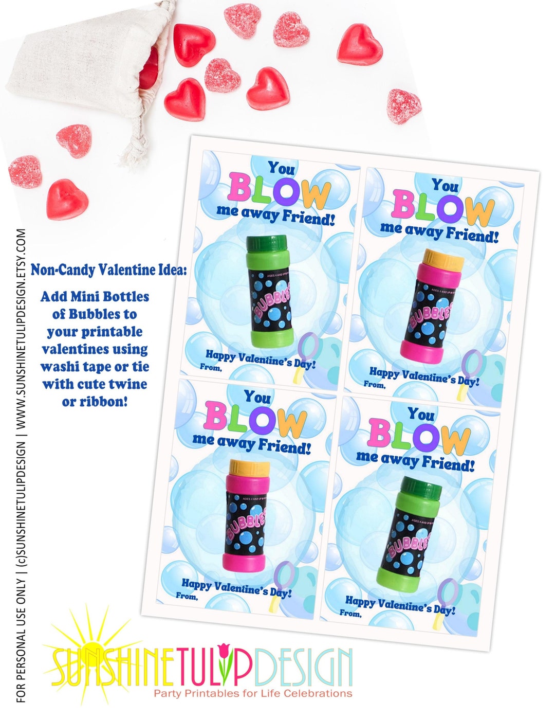 Printable Blowing Bubbles Valentine's Day Gift Tags, Non-food Valentine ...