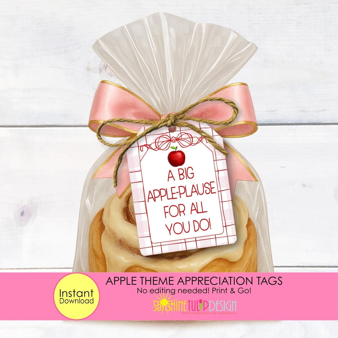Apple Theme Gift Tags, Printable Teacher Appreciation Tags, Apple Gift ...