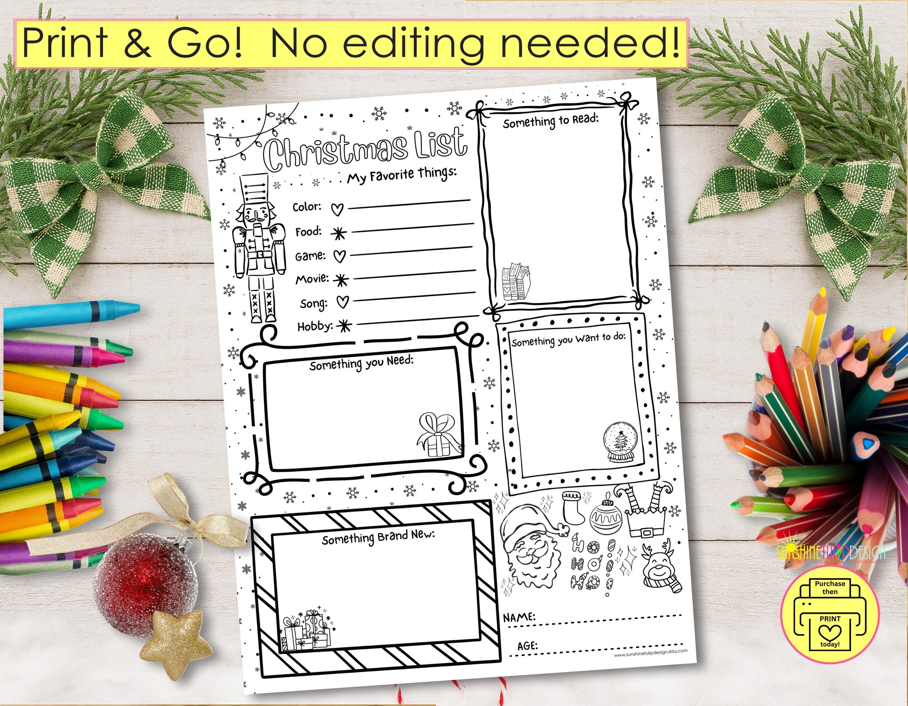 Kids Christmas Wishlist Coloring Page | Printable Christmas List ...
