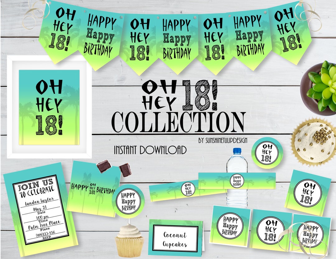 Printable 18th Birthday Party Collection, Printable Ombre Party ...