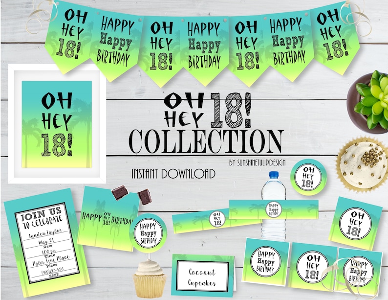 Printable 18th Birthday Party Collection Printable Ombre - Etsy